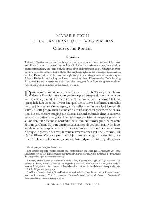 (PDF) Marsile Ficin et la lanterne de l'imagination