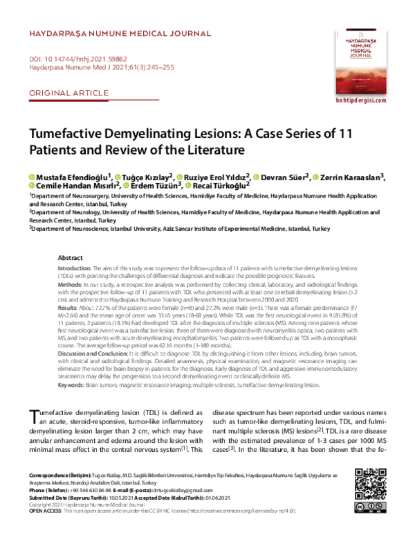 (PDF) Tumefactive Demyelinating Lesions: Clinical Insights from 11 Cases