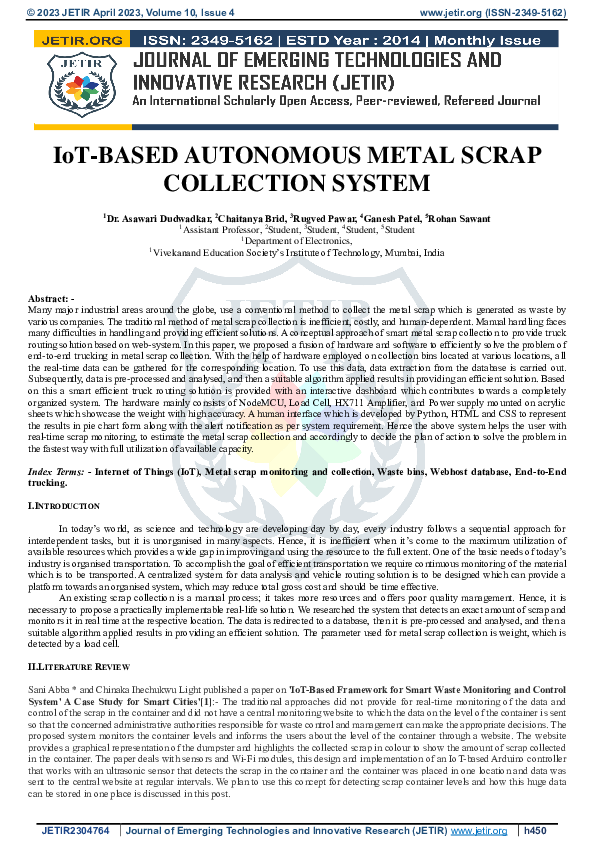 (PDF) IoT-BASED AUTONOMOUS METAL SCRAP COLLECTION SYSTEM