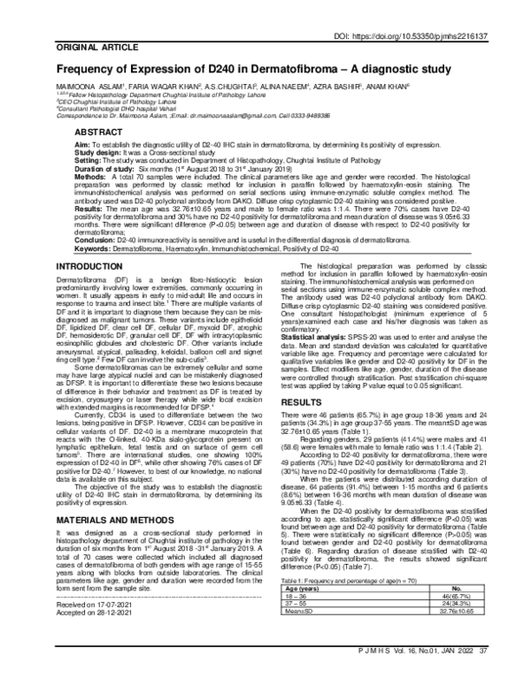 (PDF) Frequency of Expression of D240 in Dermatofibroma – A diagnostic ...