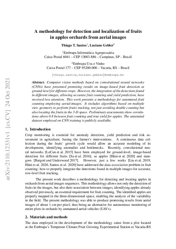 (PDF) A methodology for detection and localization of fruits in apples orchards from aerial images