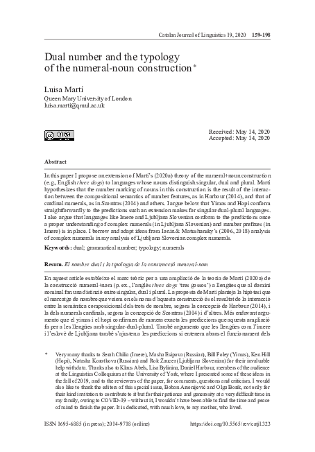 (PDF) Dual number and the typology of the numeral-noun construction