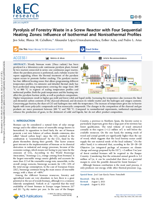 (PDF) Pyrolysis of Forestry Waste in a Screw Reactor with Four ...