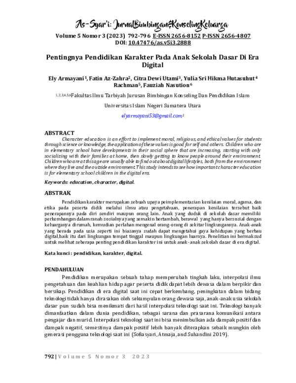(PDF) Pentingnya Pendidikan Karakter pada Anak Sekolah Dasar di Era Digital