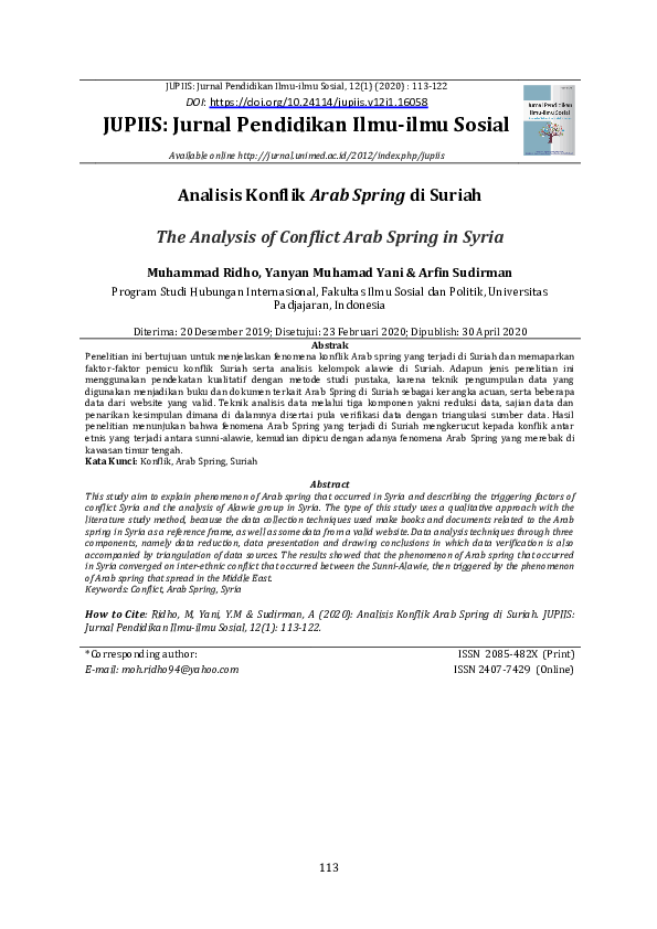 (PDF) Analisis Konflik Arab Spring di Suriah