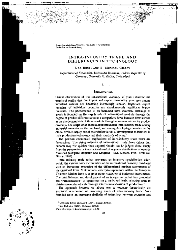 (PDF) Intra Industrial Trade and Differences in Technology