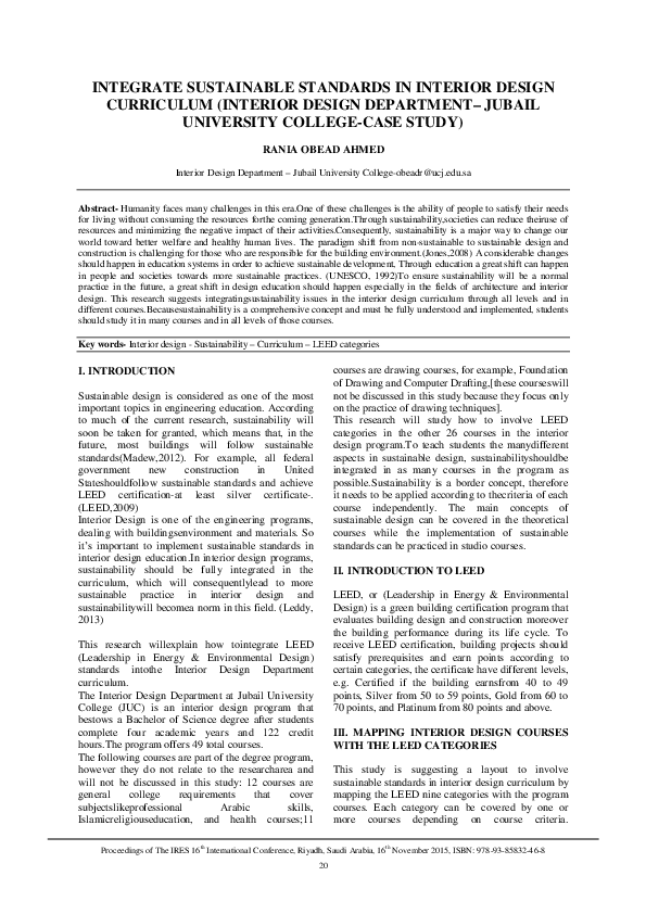 (PDF) INTEGRATE SUSTAINABLE STANDARDS IN INTERIOR DESIGN CURRICULUM ...
