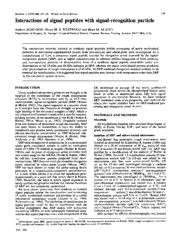 (PDF) Interactions of signal peptides with signal-recognition particle