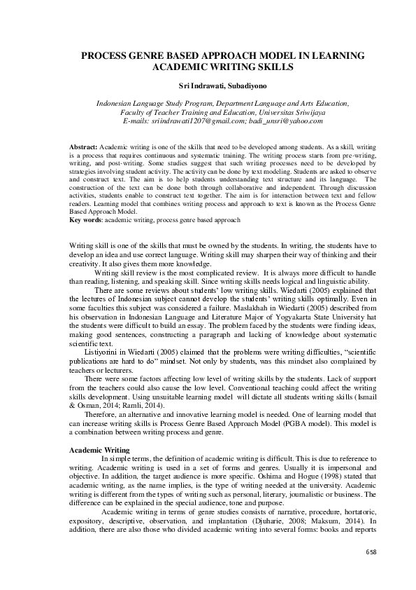 (PDF) Process Genre Based Approach Model in Learning Academic Writing Skills