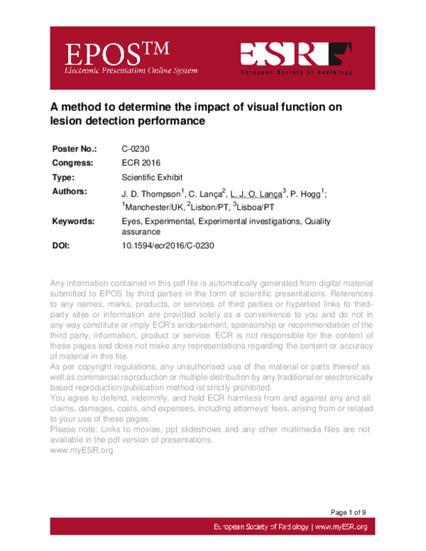 Pdf A Method To Determine The Impact Of Visual Function On Lesion Detection Performance