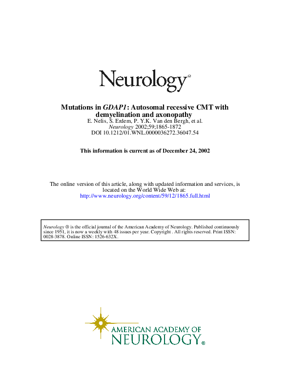 (PDF) Mutations in GDAP1: Autosomal recessive CMT with demyelination ...