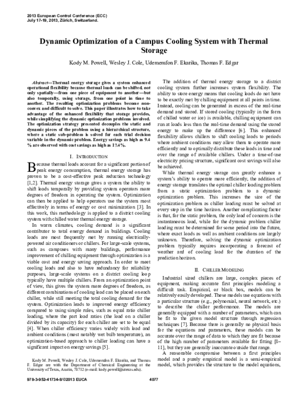 (PDF) Dynamic optimization of a campus cooling system with thermal storage