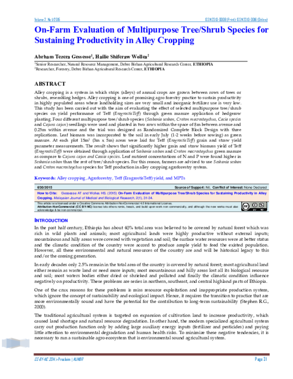 (PDF) On-Farm Evaluation of Multipurpose Tree/Shrub Species for ...