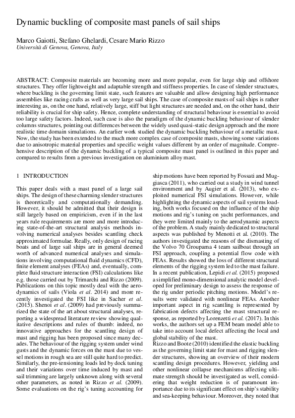 (PDF) Dynamic buckling of composite mast panels of sail ships