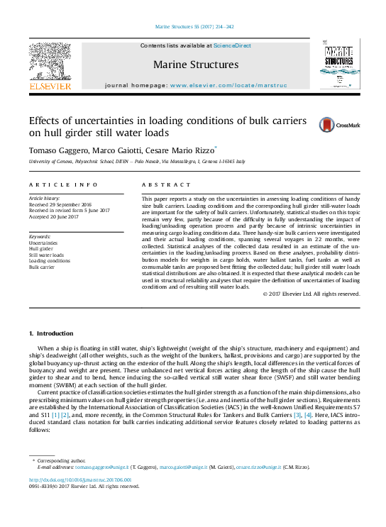 (PDF) Effects of uncertainties in loading conditions of bulk carriers ...