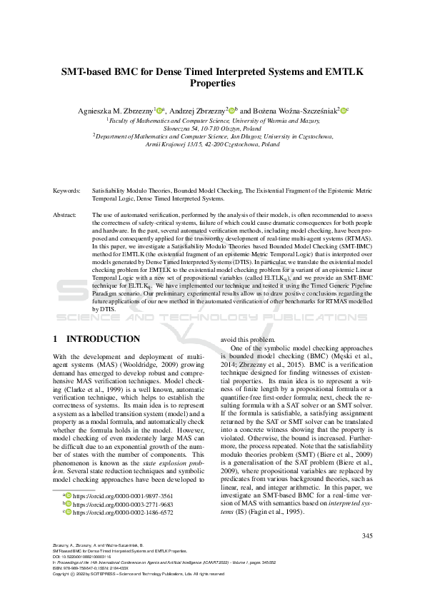 SMT-based BMC for Dense Timed Interpreted Systems and EMTLK Properties