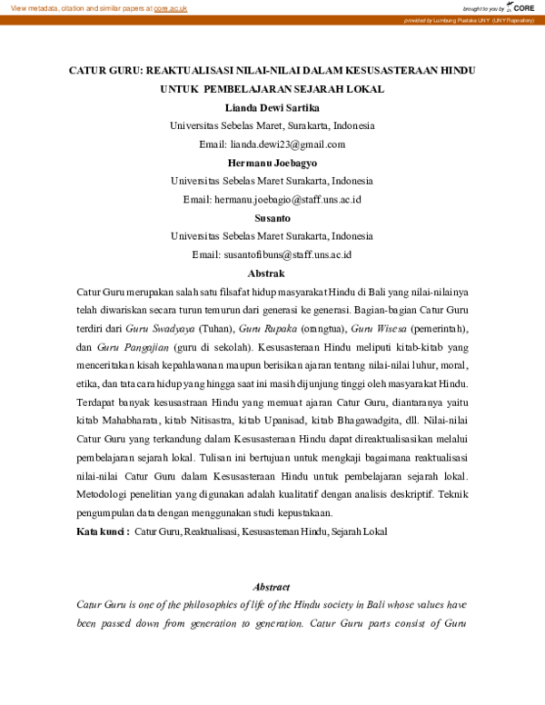 (PDF) Catur Guru: Reaktualisasi Nilai-Nilai Dalam Kesusasteraan Hindu ...
