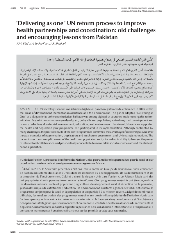 (PDF) [Delivering as one] UN reform process to improve health ...