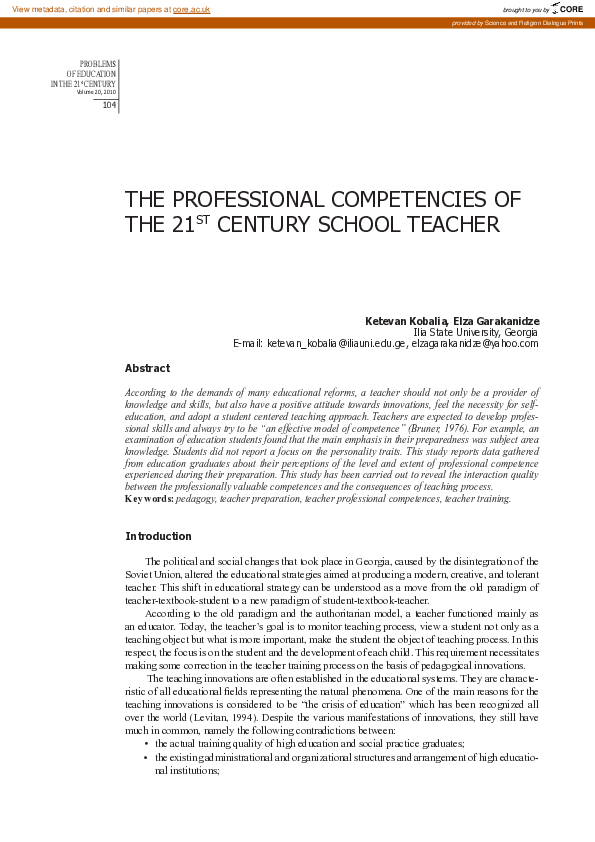 (PDF) The Professional Competencies of the 21st Century Teacher