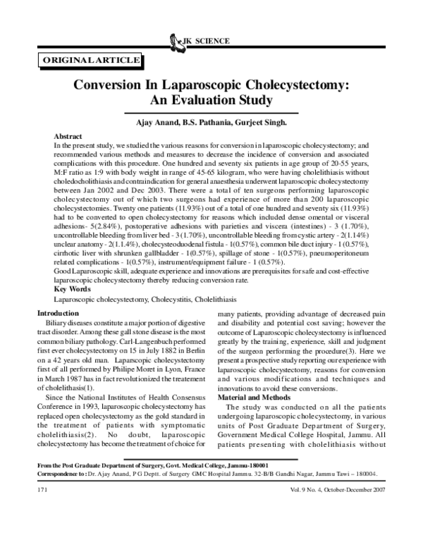 (PDF) Conversion In Laparoscopic Cholecystectomy: An Evaluation Study | Ajay Anand - Academia.edu