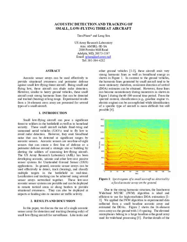(PDF) Acoustic detection and tracking of small, low-flying threat aircraft