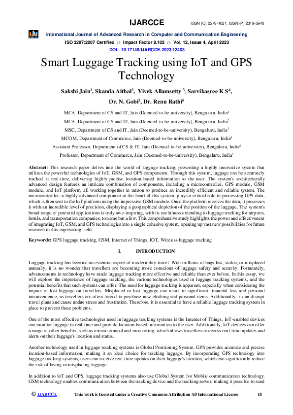 (PDF) Smart Luggage Tracking using IoT and GPS Technology