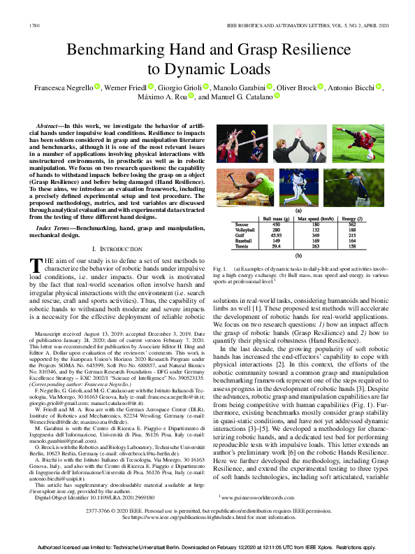 (PDF) Benchmarking Hand and Grasp Resilience to Dynamic Loads