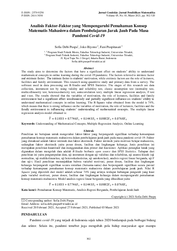 (PDF) Analisis Faktor-Faktor yang Mempengaruhi Pemahaman Konsep Matematis Mahasiswa dalam ...