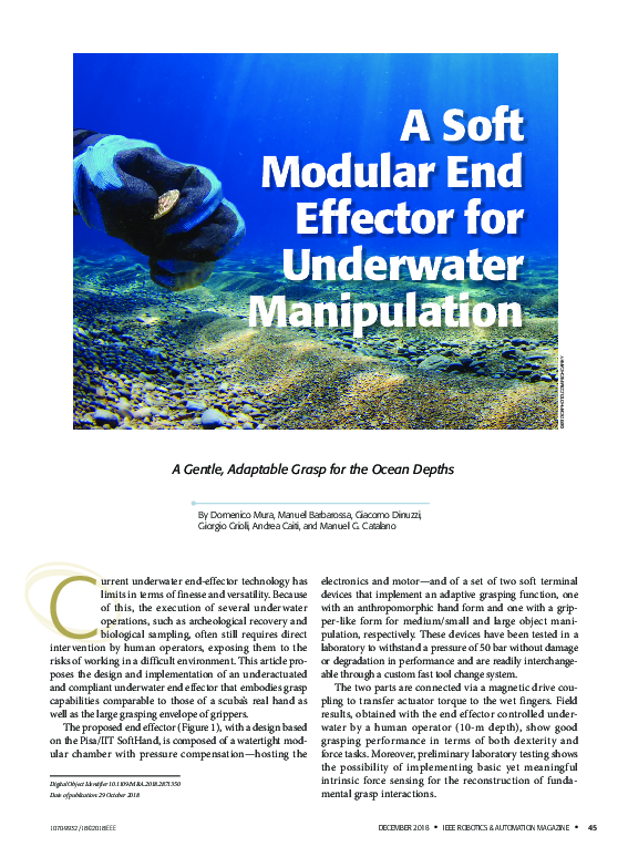 (PDF) A Soft Modular End Effector for Underwater Manipulation: A Gentle ...