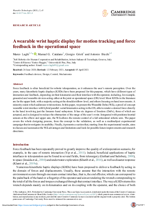 (PDF) A wearable wrist haptic display for motion tracking and force ...