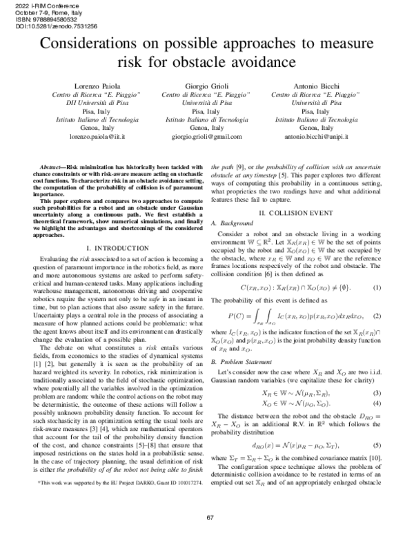 (PDF) Considerations on possible approaches to measure risk for obstacle avoidance