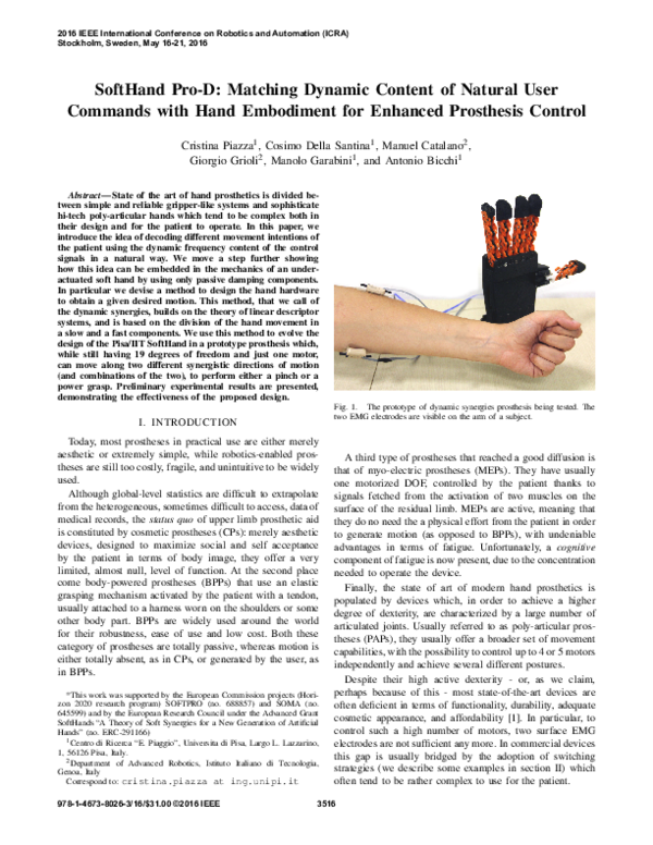 (PDF) SoftHand Pro-D: Matching dynamic content of natural user commands with hand embodiment for ...
