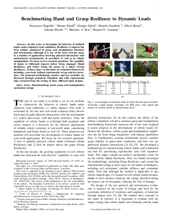 (PDF) Benchmarking Hand and Grasp Resilience to Dynamic Loads