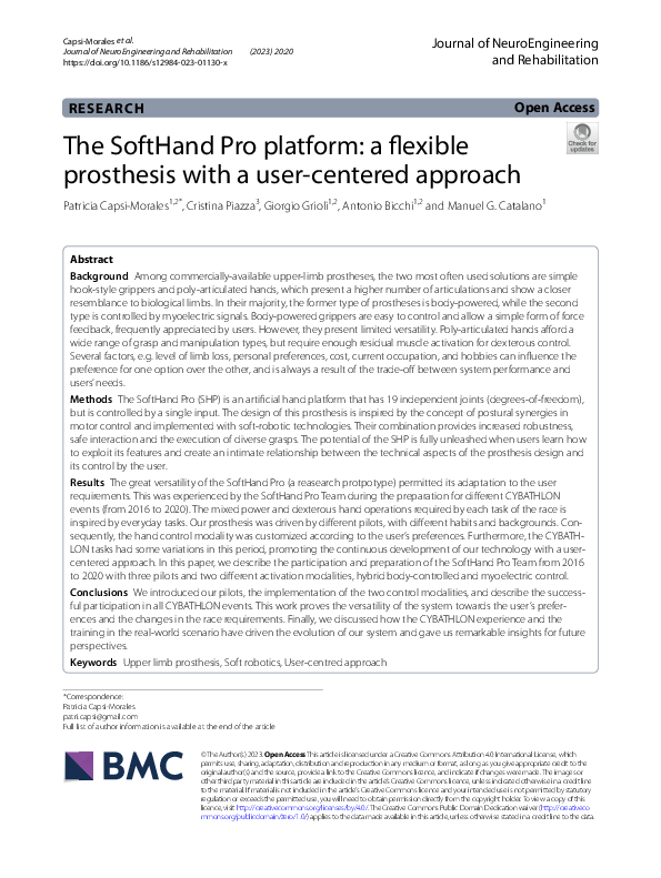 (PDF) The SoftHand Pro platform: a flexible prosthesis with a user-centered approach