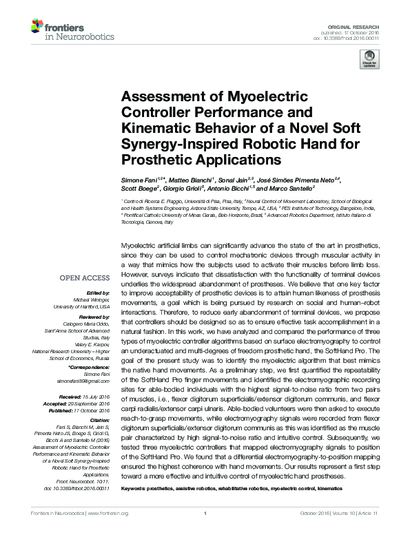 (PDF) Assessment of Myoelectric Controller Performance and Kinematic Behavior of a Novel Soft ...