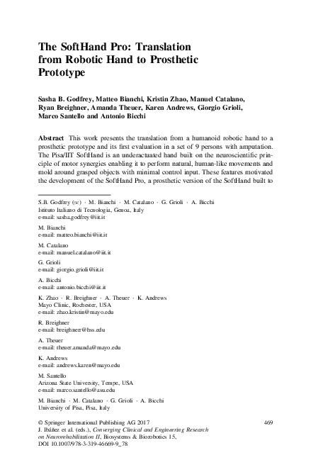 (PDF) The SoftHand Pro: Translation from Robotic Hand to Prosthetic ...