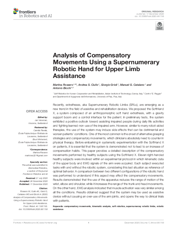(PDF) Analysis of Compensatory Movements Using a Supernumerary Robotic ...