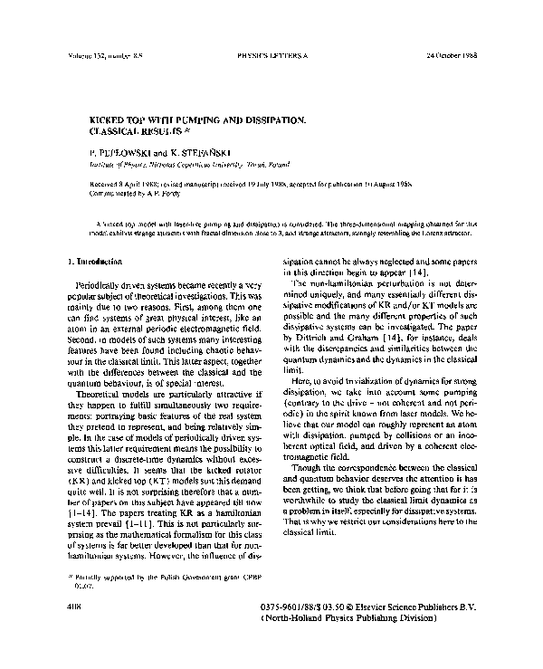 (PDF) Kicked top with pumping and dissipation. Classical results