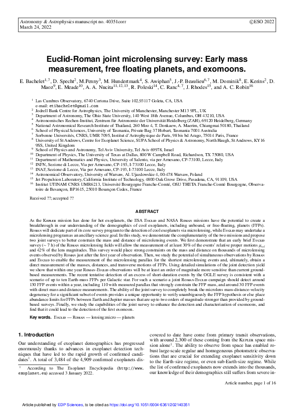 (PDF) Euclid-Roman joint microlensing survey: Early mass measurement ...