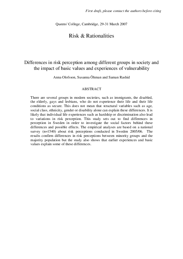 (PDF) Differences in risk perception among different groups in society ...