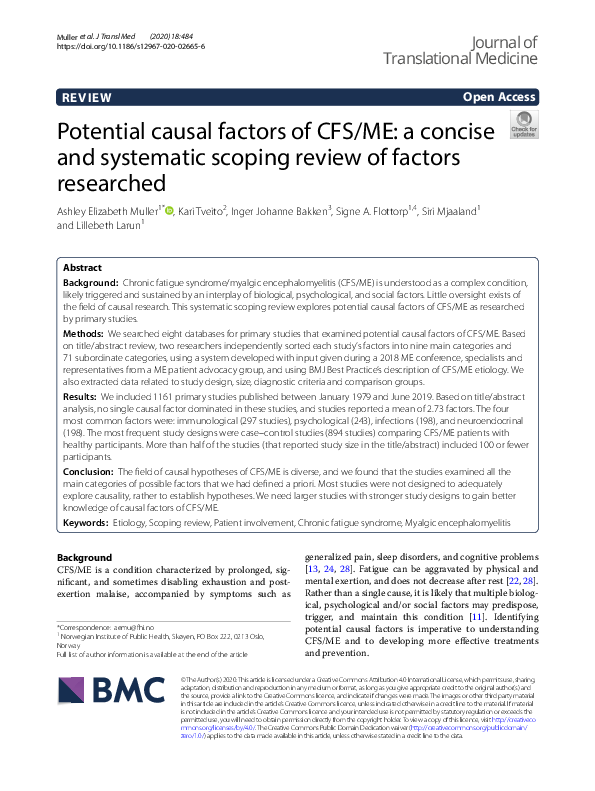 (PDF) Potential causal factors of CFS/ME: a concise and systematic ...