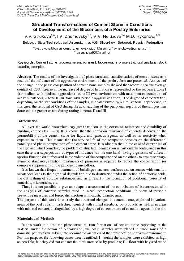 (PDF) Structural Transformations of Cement Stone in Conditions of Development of the Biocenosis ...