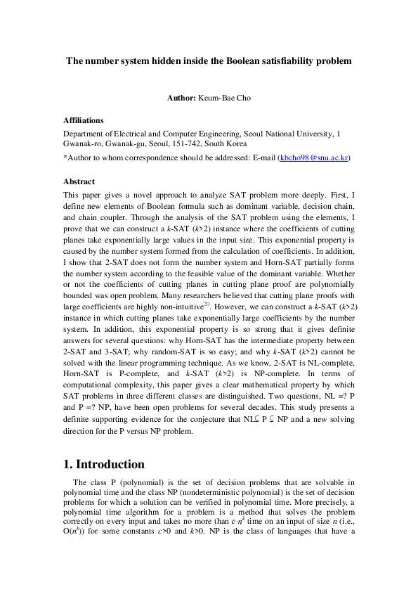 (PDF) The number system hidden inside the Boolean satisfiability problem
