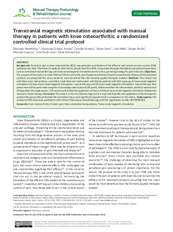 (PDF) Transcranial magnetic stimulation associated with manual therapy in patients with knee ...
