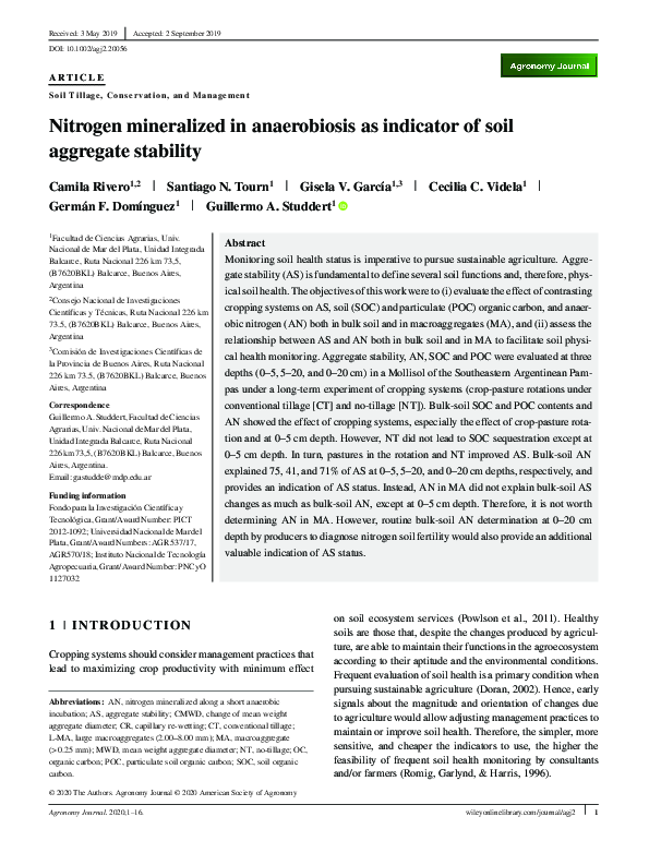 (PDF) Nitrogen mineralized in anaerobiosis as indicator of soil ...