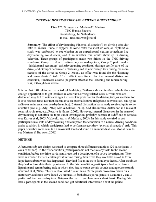 (PDF) Internal Distraction and Driving: Does It Show?