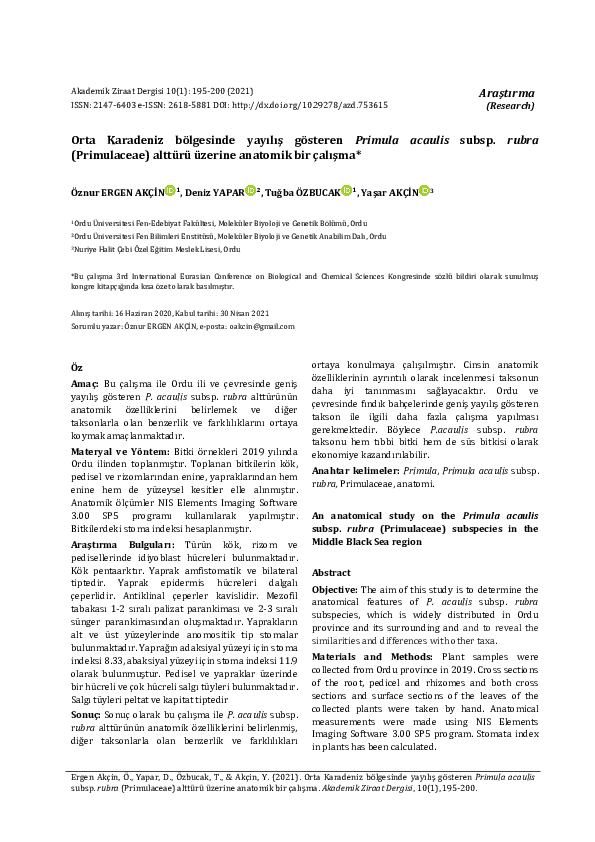 (PDF) Orta Karadeniz bölgesinde yayılış gösteren Primula acaulis subsp ...