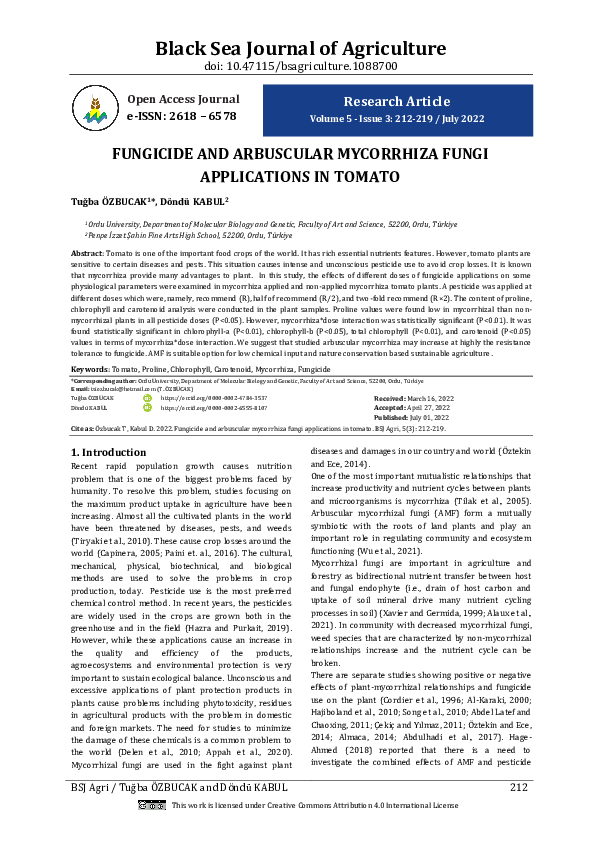 (PDF) Fungicide and Arbuscular Mycorrhiza Fungi Applications in Tomato