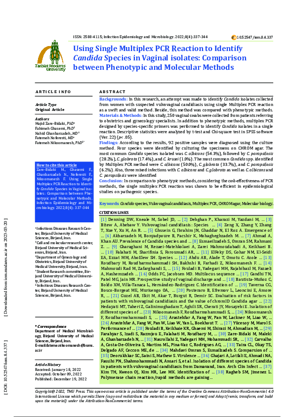 (PDF) Using Single Multiplex PCR Reaction to Identify Candida Species ...