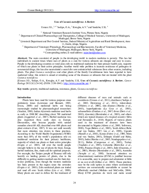 (PDF) Uses of Cucumis metuliferus: A Review | joy usman - Academia.edu